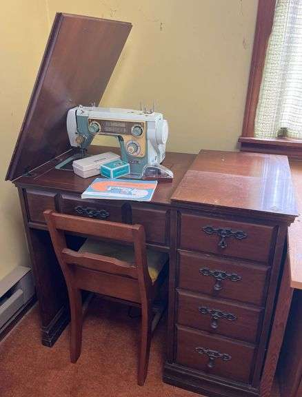 Janome Model 702 Sewing Machine with Cabinet, Sewing Notions, Chair ...