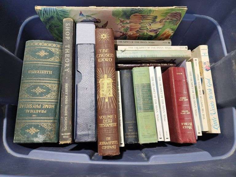 Plastic Bin of Hardcover and Softcover Books Inc. “The Chosen Word ...