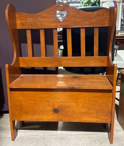 Wood Bench With Heart Cut-Out and Storage Compartment 31.5 x 11 x 42 ...