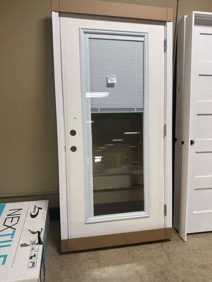 White Exterior Door With Built-In Blinds and Half Glass Panel. RH ...