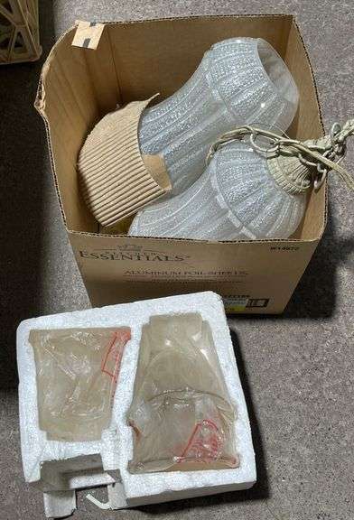 2 Frosted Glass Light Shades with Hanging Pendant Fixture, Untested ...