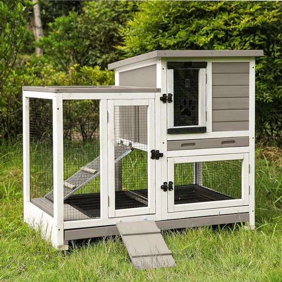 Two-Story Rabbit Hutch With Wire Mesh Floor, Leakproof Tray, and Wheels ...