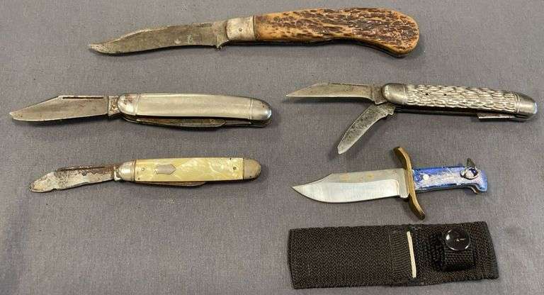 5 Knives inc. Pocket Knives & small Dagger Style Knife with Sheath ...