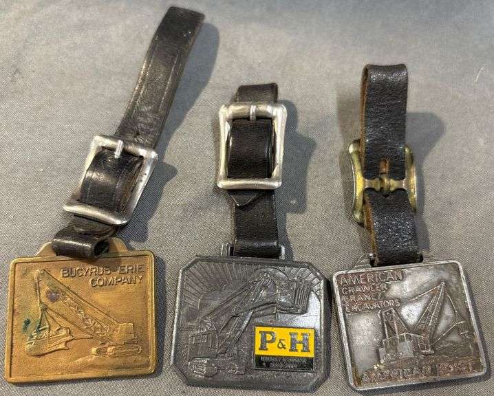3 Metal Watch Fobs with Leather Straps Featuring Construction-Themed ...