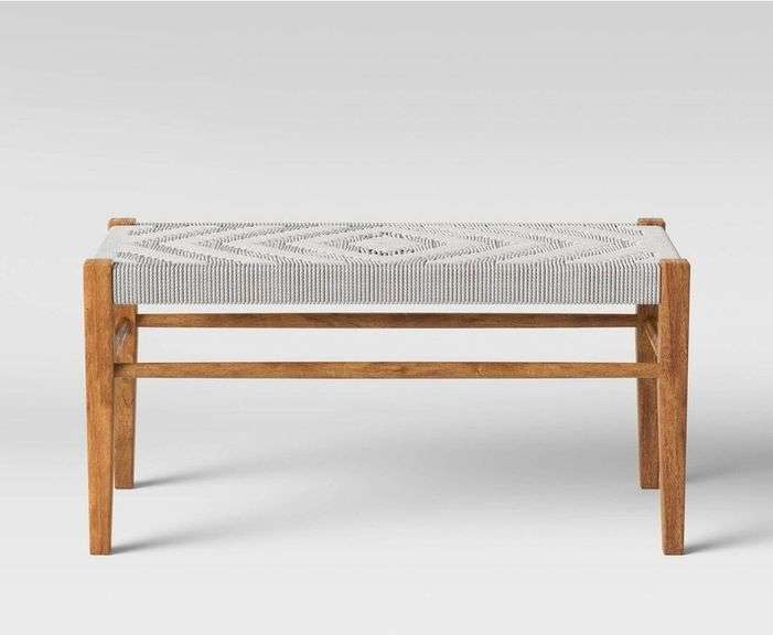 Bench with Geometric Woven Seat on Wooden Frame - Metzger Property ...