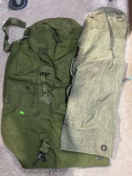 2 Military-Style Green Canvas Duffel and Carrying Bag - Metzger ...