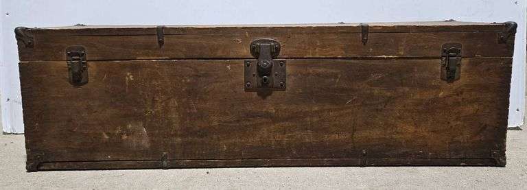 Long Rectangular Wooden Chest with Metal Hardware, 10in Ht x 33in Width ...