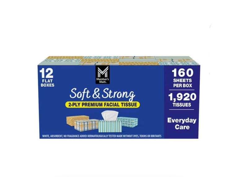 Member’s Mark Soft & Strong 2-Ply Premium Facial Tissue, 12 Boxes ...