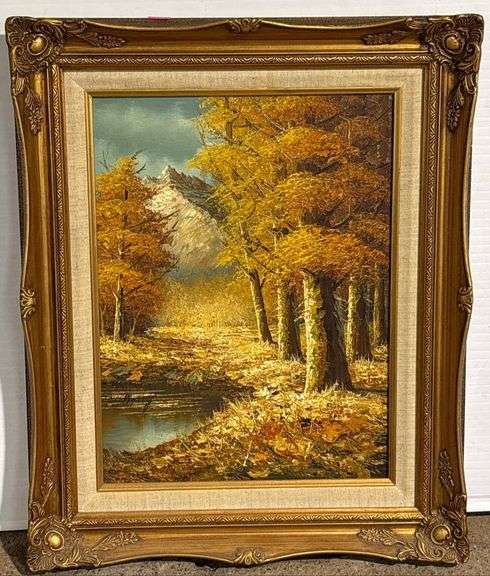 Framed Landscape Oil Painting with Autumn Forest Scene 17”x22 ...