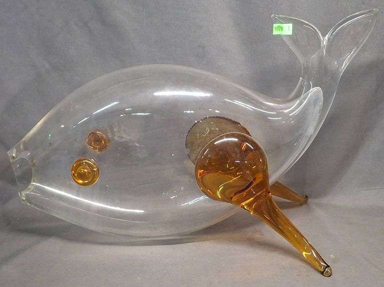 Blown Glass Fish Sculpture with Amber Fins and Details 17.5″x10 ...