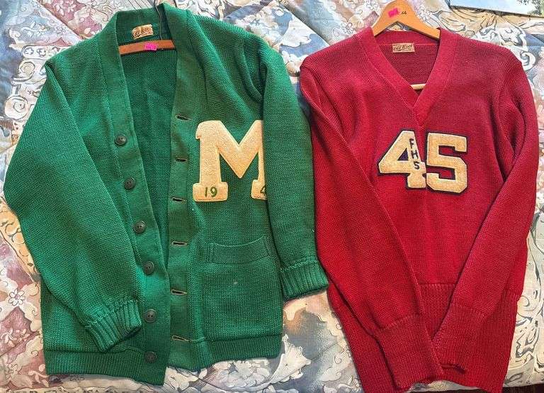 All-Wool Button-Up and Pullover Sweaters with Letter and Number Patches ...