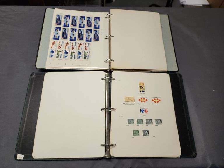2 Ring-Binder Albums Containing Stamps, 10” x 11.5” & 10” x 11.5 ...