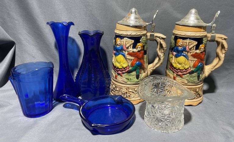 Lidded Music box Beer Steins and Cobalt Glassware Items - Metzger ...
