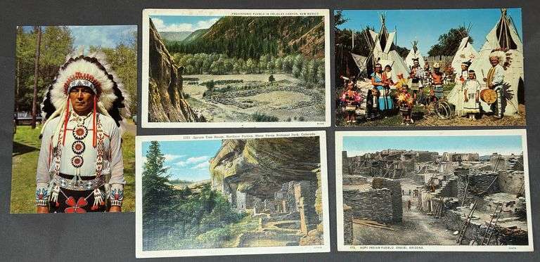 (5) Native American Related Post Cards Inc 2 Old West Collection Series ...