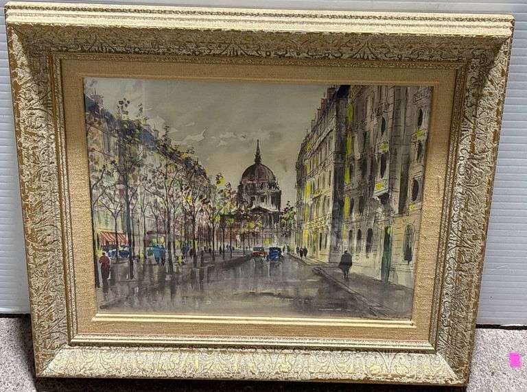Framed Street Scene Watercolor Print with Ornate Frame 20”x17 ...