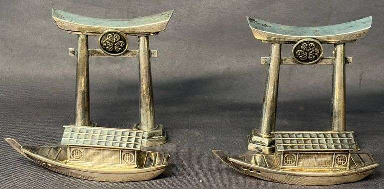 Sterling Salt & Pepper Shakers in Torii Gate & Boat Form, .5” x 3” – 2 ...