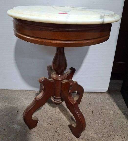 Round Marble-Top Table with Carved Tripod Base, 14″x19″ - Metzger ...