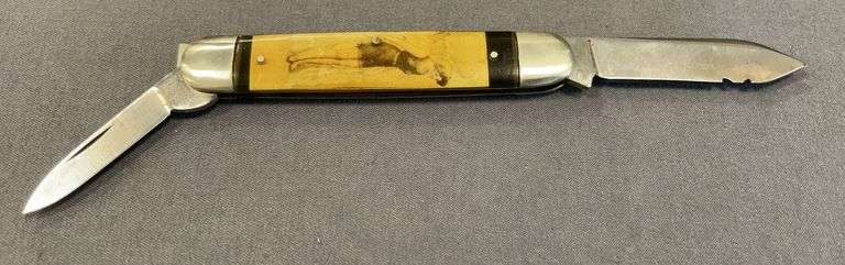 G.R.C. Co. Double Blade Pocket Knife with Woman figures on Handle, made ...