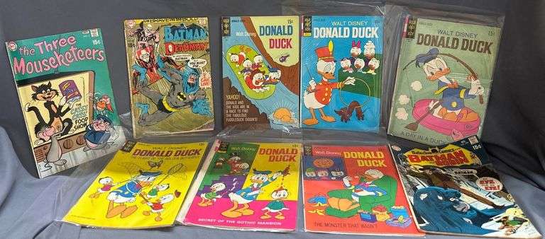 9 Comic Books Featuring Donald Duck and Batman, Price 15-Cents ...
