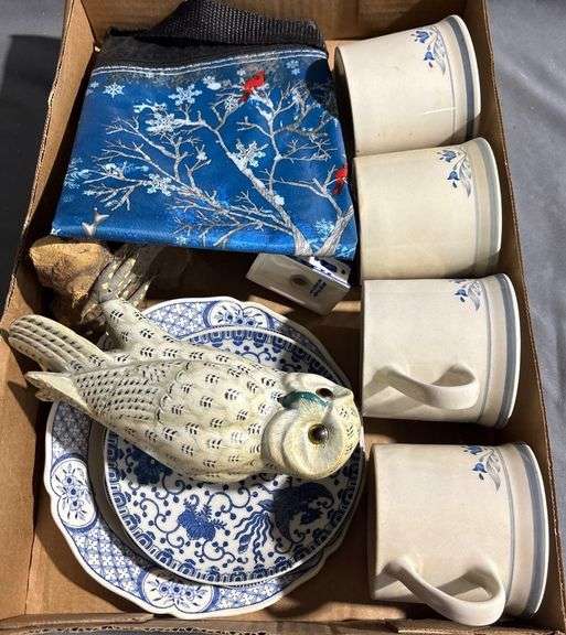 Tableware with Blue Floral Patterns and Figurines Inc. Cups and Plates ...