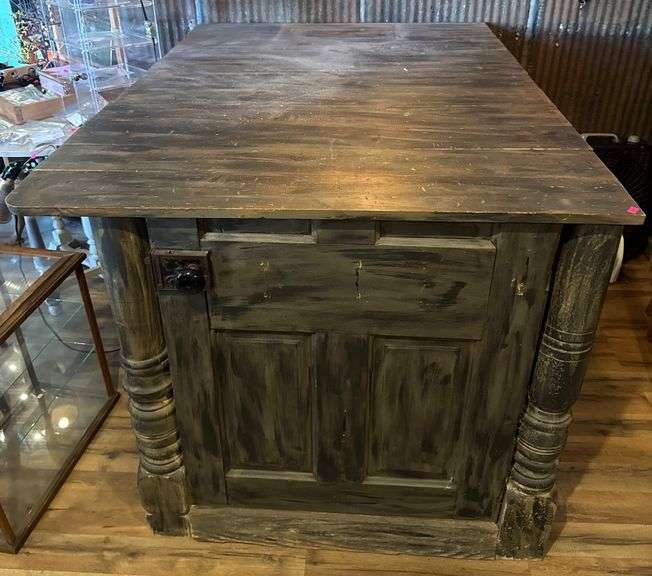 Large Dark-Finished Counter With Built-In Shelving and Outlet, 37x44x61 ...