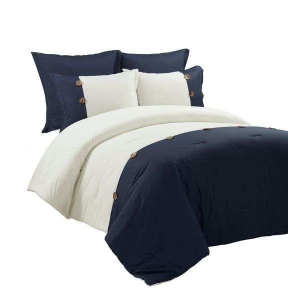LUSH DECOR - Linen Button Cotton Farmhouse Comforter Set (Set of 5 ...