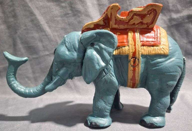 Blue Cast Iron Circus Elephant Mechanical Coin Bank 8″x5.5″ - Metzger ...