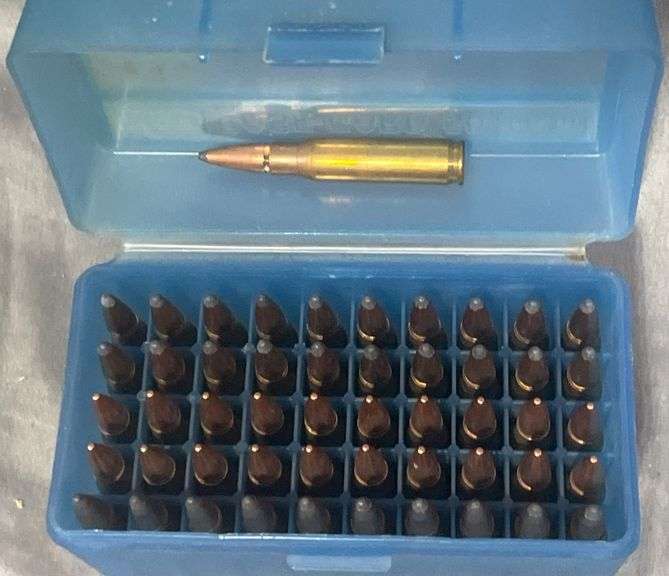 51 Reloads of Unknown Caliber Ammunition in Blue Plastic Case - Metzger ...