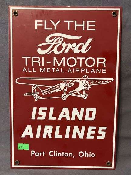 Porcelain Sign for Ford Tri-Motor and Island Airlines, Port Clinton ...