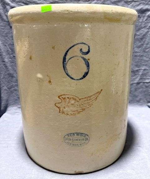 Red Wing Stoneware Co. 6-Gallon Crock with Wing Logo 13”x15”, Crack ...