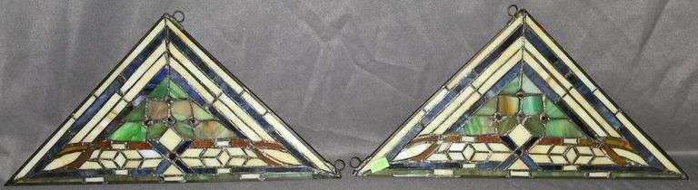 2 - Triangular Stained Glass Panels with Geometric Patterns, 14 ...