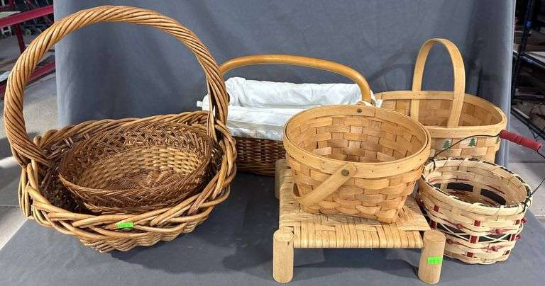 Handwoven Baskets with Wicker and Wood Details, Various Shapes and ...