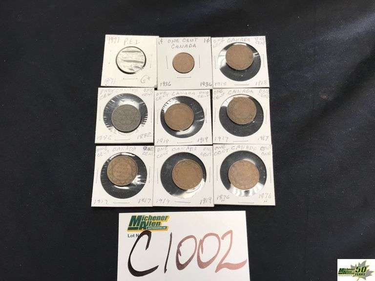 9 1871-1936 ASSORTED CANADIAN .01 COINS - Michener Allen Auctioneering Ltd