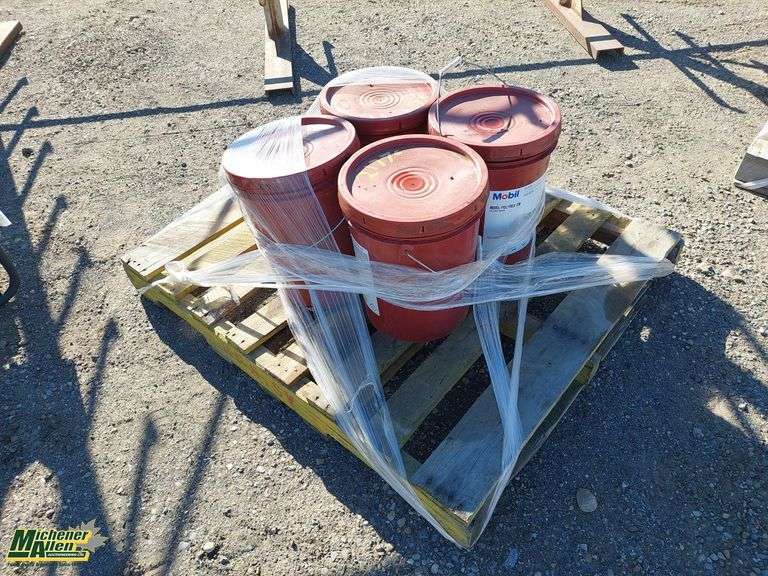 4 Pails Unused Polyurea Grease and 1 - 2" Ratchet and Strap - Michener ...