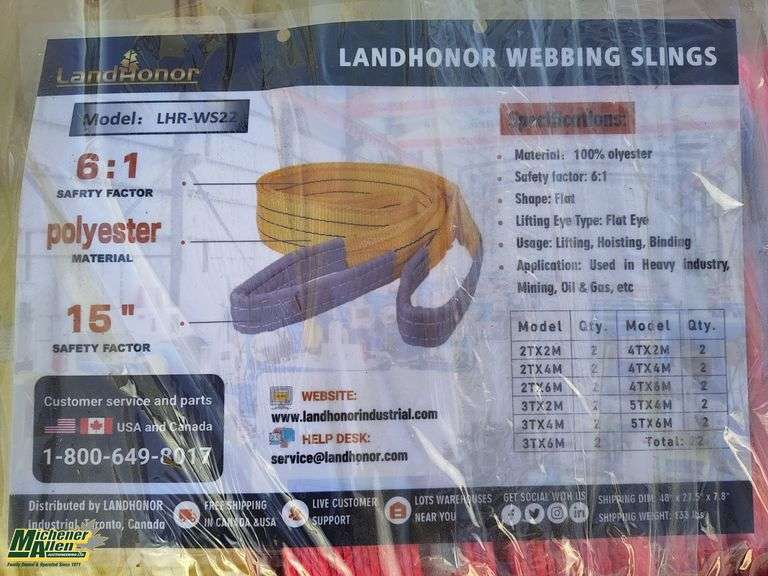 Pallet with 22 Unused Assorted Sized Landhonor Webbing Slings ...