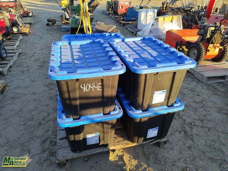 Pallet with 6 Plastic Totes & Assorted Tie Down Straps - Michener Allen ...
