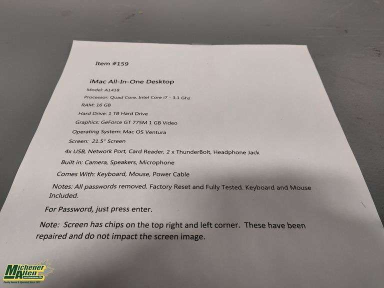 IMac All-In-One Desktop Computer *Specs in Pics* - Qty 1 - Michener ...