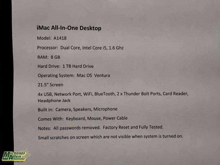iMac A1418 All in One Desktop Computer - Qty 1 *Specs in Pictures ...