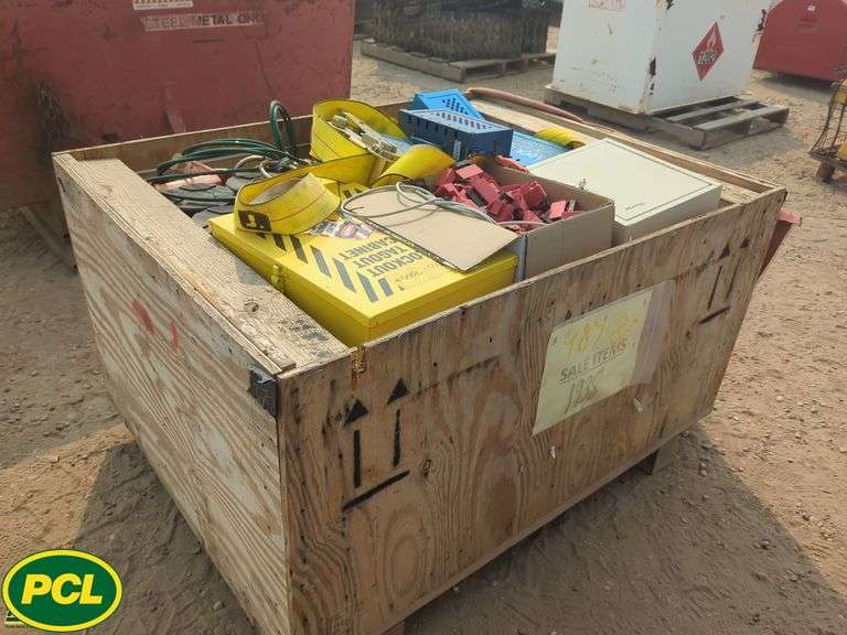 Crate Of Grinding Discs, Ratchet Strap, Tie Offs, Lock Out Boxes etc ...