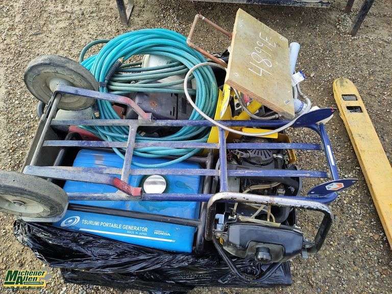 Pallet with Tsurumi Generator, Jumping Jack Tamper, Pressure Washer ...