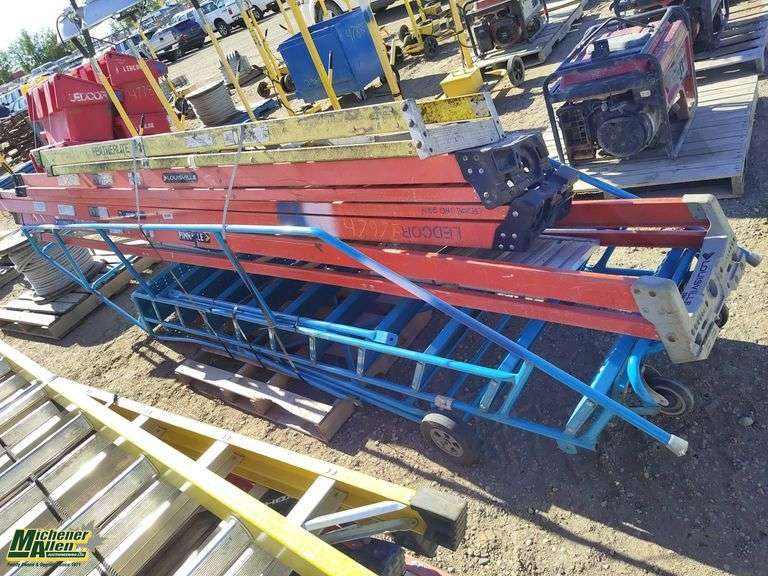 Pallet with Rolling Shop Stairs, Assorted Louisville & Featherlight Ladders - Michener Allen ...