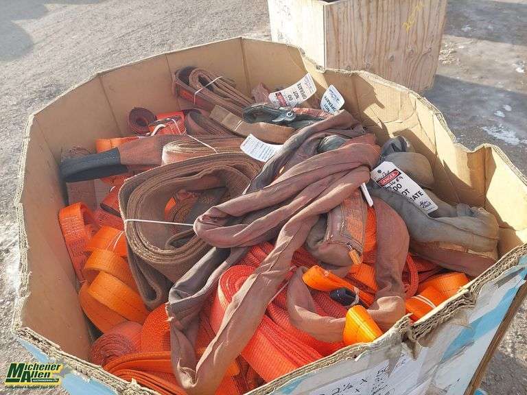 Crate of Assorted Lifting Slings, winch Straps and Tow Ropes - Michener ...