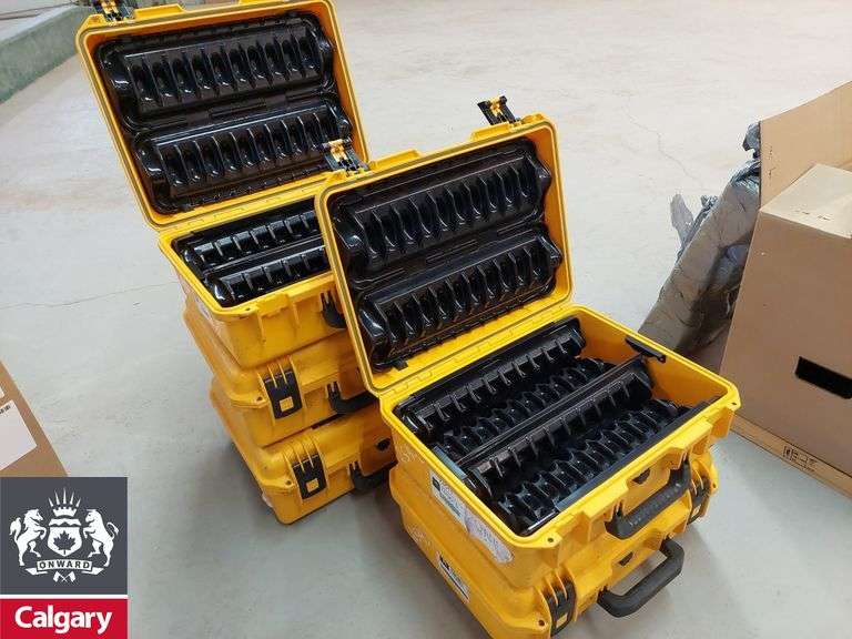 5 Yellow Plastic Cases 15 1/2"x20"x8" - Michener Allen Auctioneering Ltd
