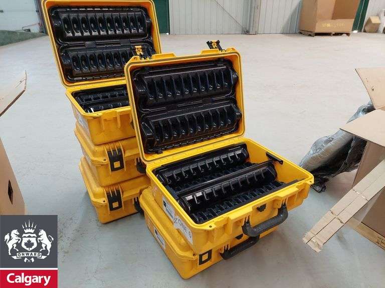 5 Yellow Plastic Cases 15 1/2"x20"x8" - Michener Allen Auctioneering Ltd