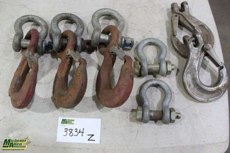 3 Crosby 3Ton Safety Hooks, 4 3/4Ton Shackles, 2 3-1/4Ton Safety ...