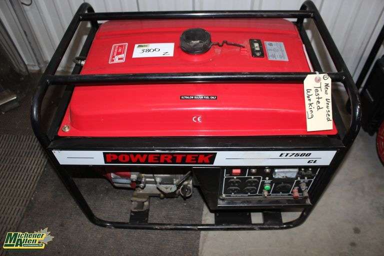 Unused Powertek ET7500 7.5kW Portable Gas Generator - Michener Allen ...