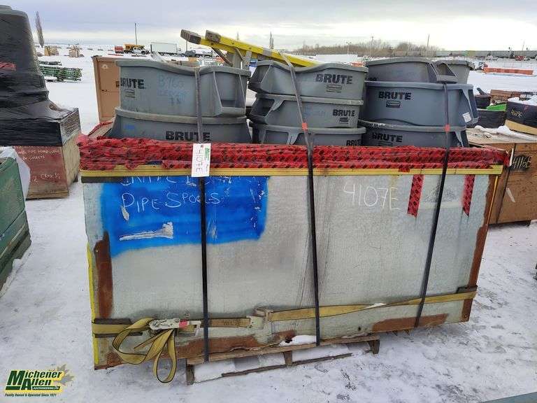 Crate with Rubbermaid Brute Trash Containers, Featherlite Step Ladder ...