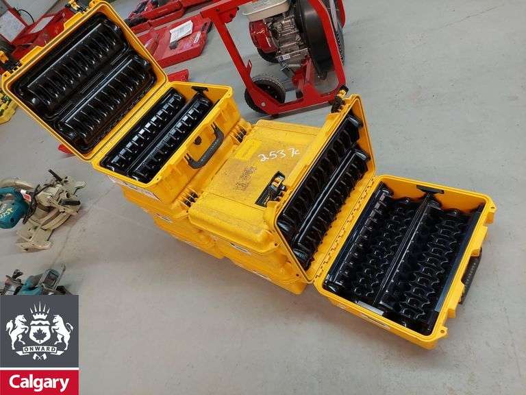 6 Yellow Plastic Cases 15 1/2"x20"x8" - Michener Allen Auctioneering Ltd