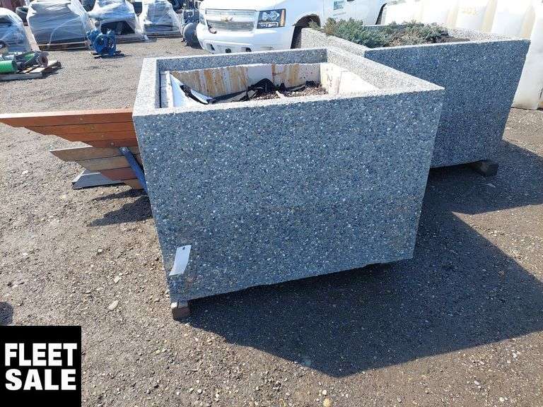 2 - 48" Exposed Aggregate Planters With Attached Wooden Benches For All ...