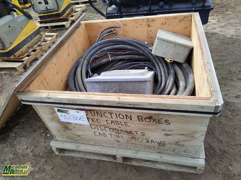 Crate of Junction Boxes with Tech Cable - Michener Allen Auctioneering Ltd